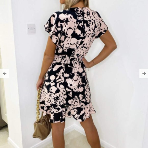 AX Paris | Dresses | Ax Paris Black Nude Abstract Print Wrap Over Dress ...